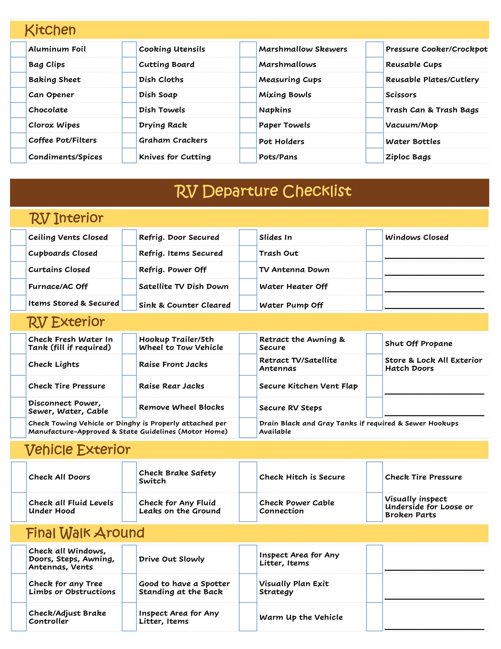 Ultimate RV Checklist - Packing List – Reusable Tournament Brackets ...