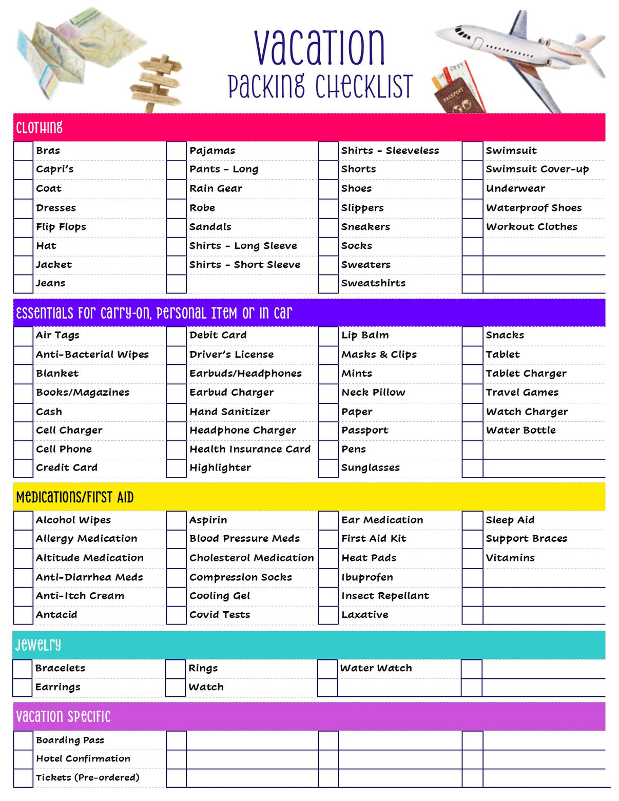 Vacation Travel Packing List – Reusable Tournament Brackets & Checklists